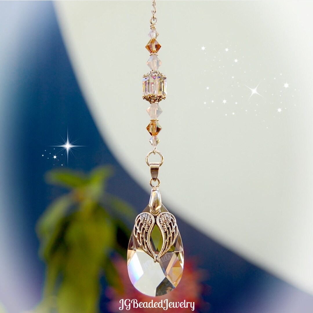 Teardrop Angel Wing Topaz Opal Crystal Suncatcher, Rearview Mirror Car ...