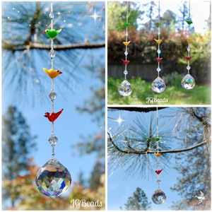 Three Little Birds Crystal Suncatcher, Hanging Beaded Prism Window ...