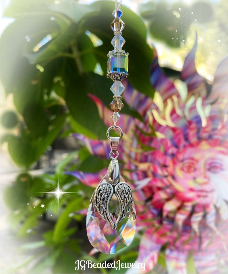 Teardrop Angel Wing Topaz Opal Crystal Suncatcher Rearview - Etsy