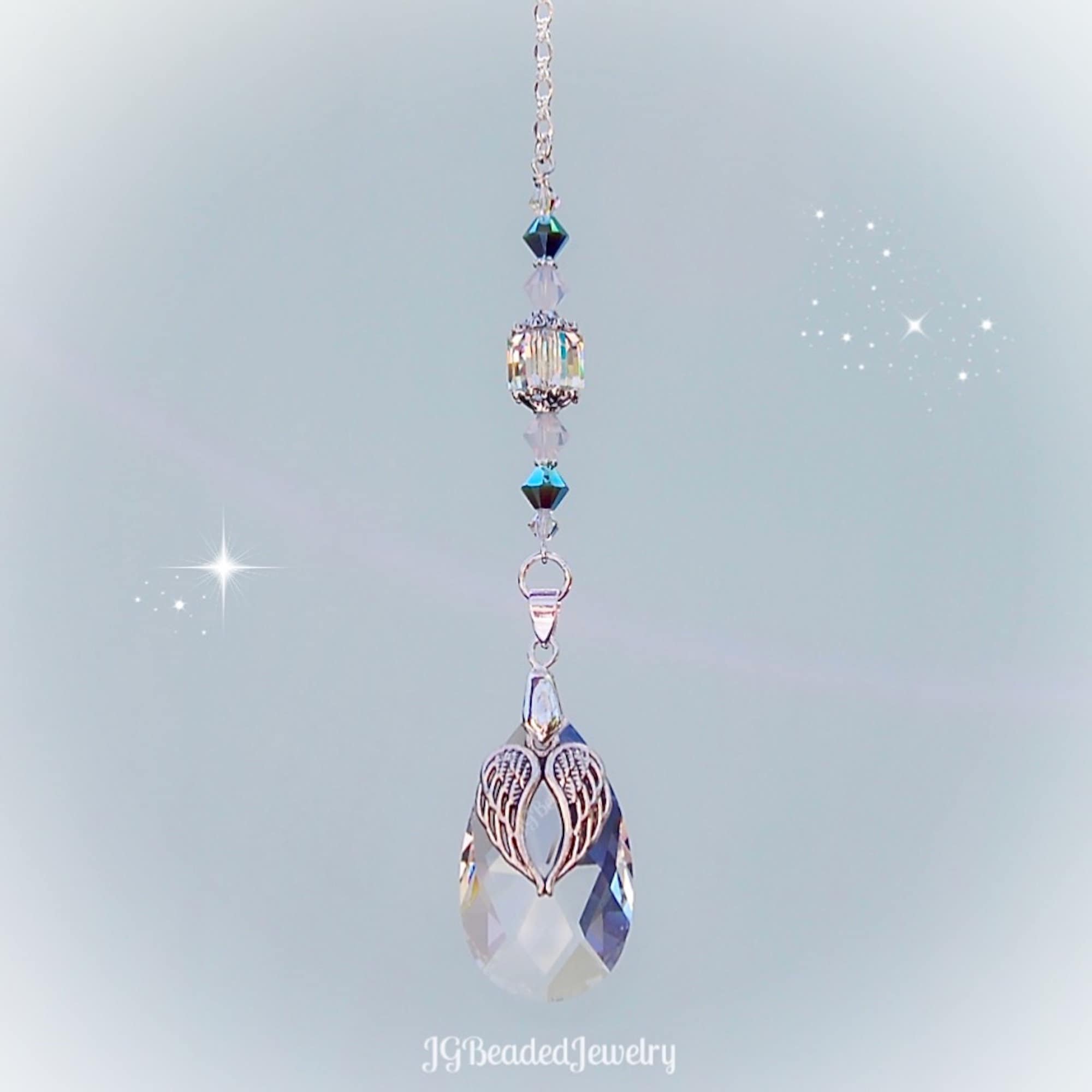 Teardrop Angel Wing Turquoise Opal Swarovski Crystal Suncatcher ...