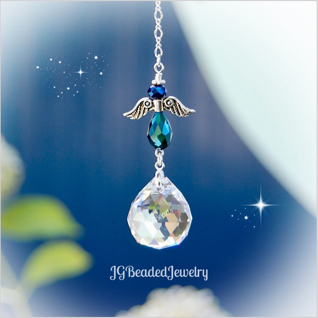 Blue Iris Angel Crystal Suncatcher, Rearview Mirror Car Charm, Window ...