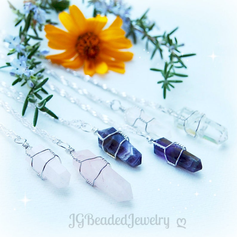 Long Quartz Crystal Necklace Amethyst Rose Quartz Clear | Etsy