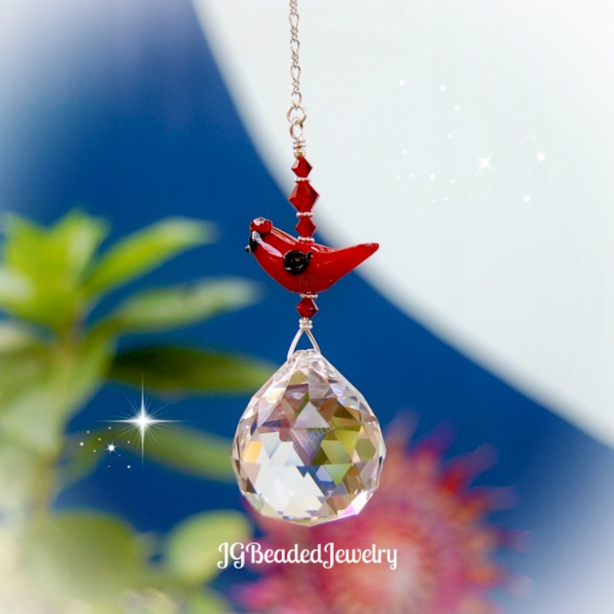 Red Cardinal Bird Lampwork Crystal Suncatcher Rearview Mirror - Etsy