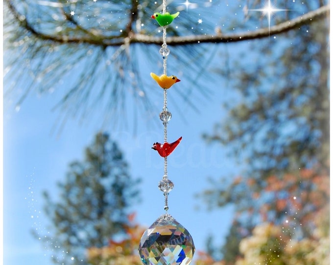 Three Little Birds Crystal Suncatcher, Hanging Beaded Prism Window ...