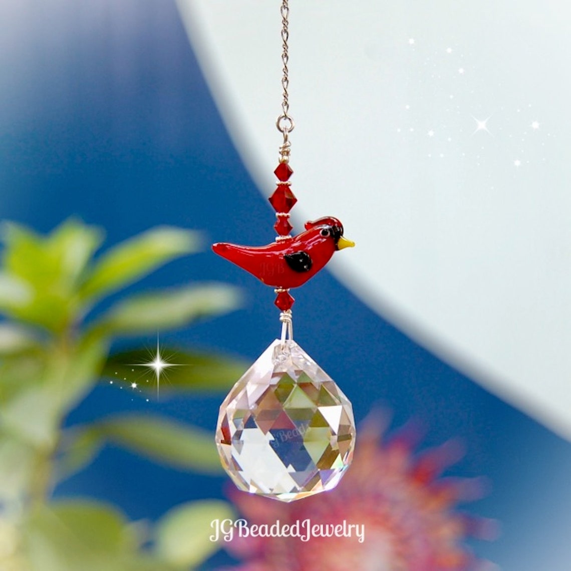 Red Cardinal Bird Lampwork Crystal Suncatcher Rearview Mirror - Etsy