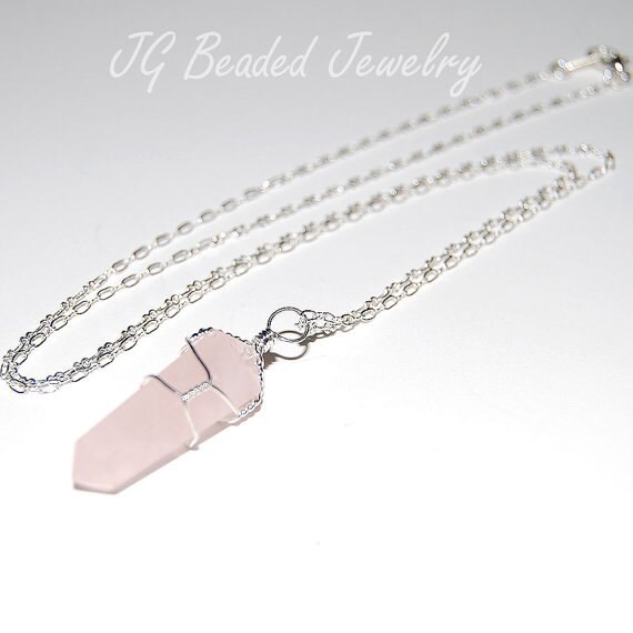 Long Quartz Crystal Necklace, Amethyst, Rose Quartz, Clear Quartz, 24 ...