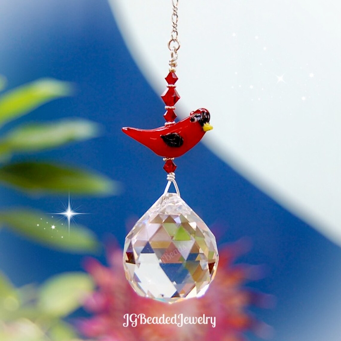 Red Cardinal Bird Lampwork Crystal Suncatcher Rearview Mirror - Etsy