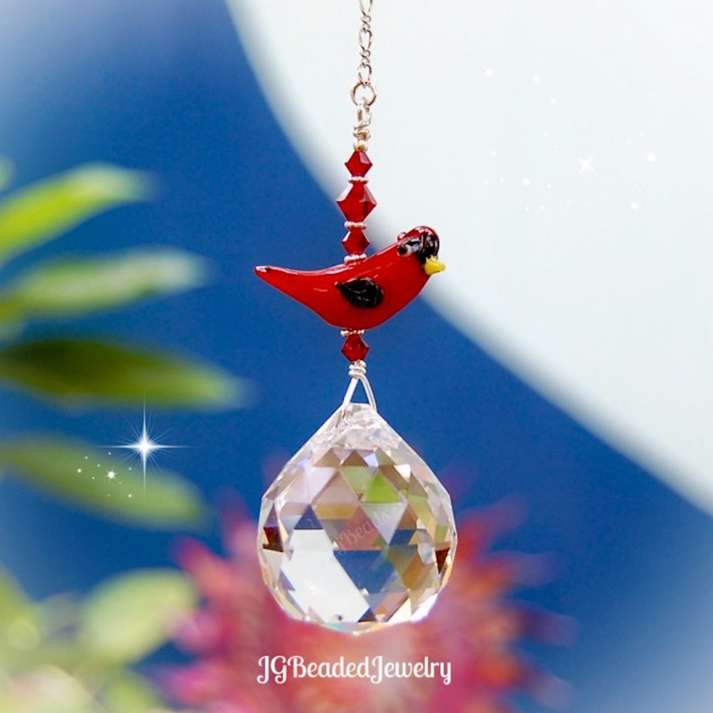 Red Cardinal Bird Lampwork Crystal Suncatcher Rearview Mirror - Etsy