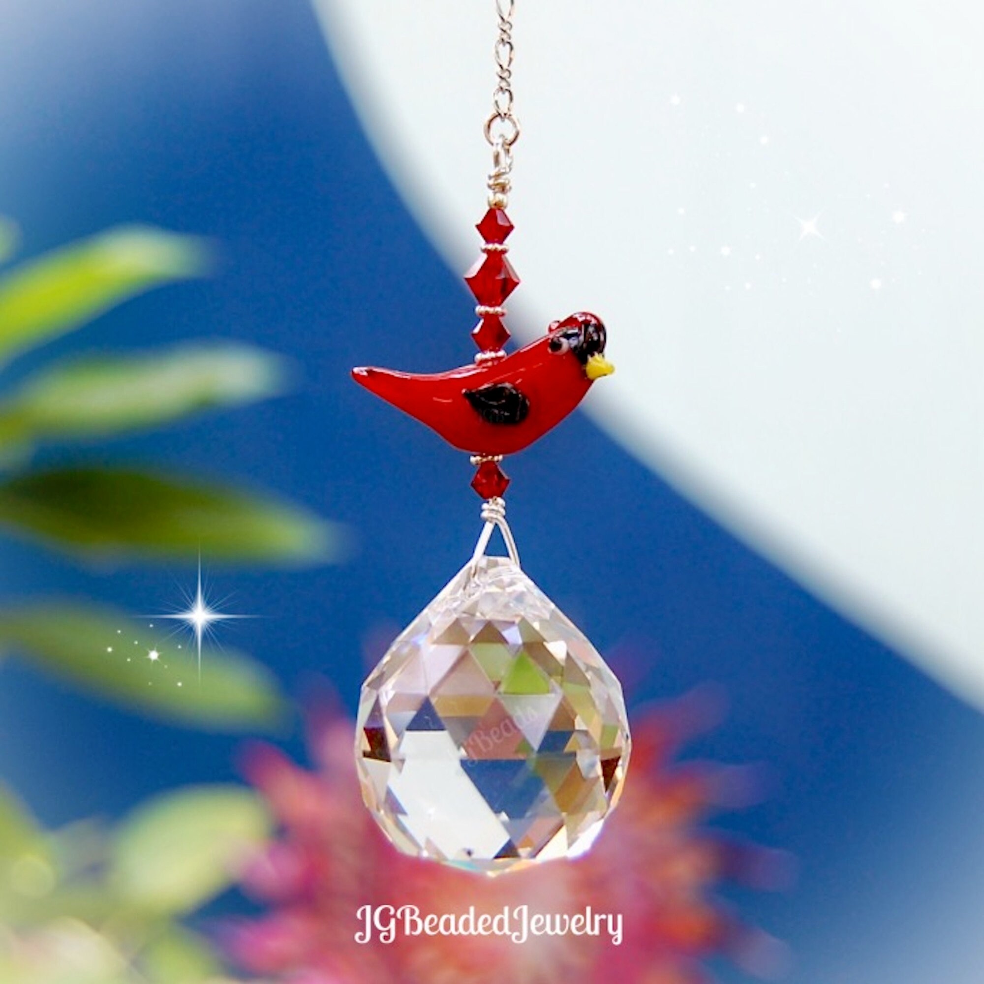 Red Cardinal Bird Lampwork Crystal Suncatcher Rearview Mirror - Etsy