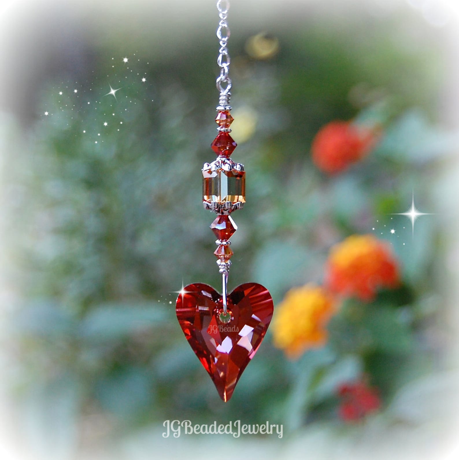 Red Magma Heart Topaz Swarovski Crystal Suncatcher, Rearview Mirror Car ...