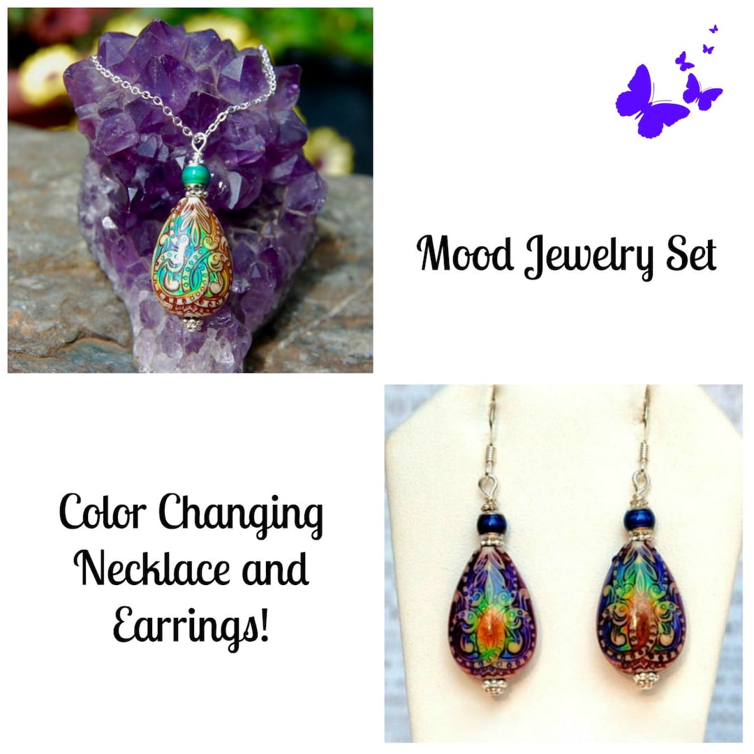 Mood Earring Necklace Set, UNIQUE Matching Mood Bead Jewelry, Color ...
