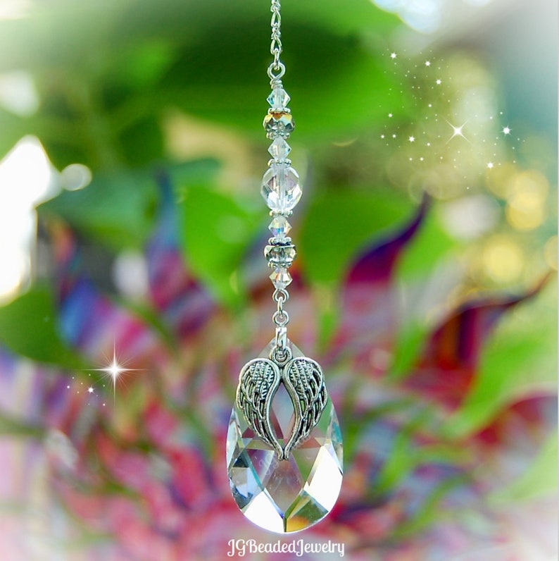 Angel Wings Teardrop Crystal Suncatcher, Rearview Mirror Car Charm ...