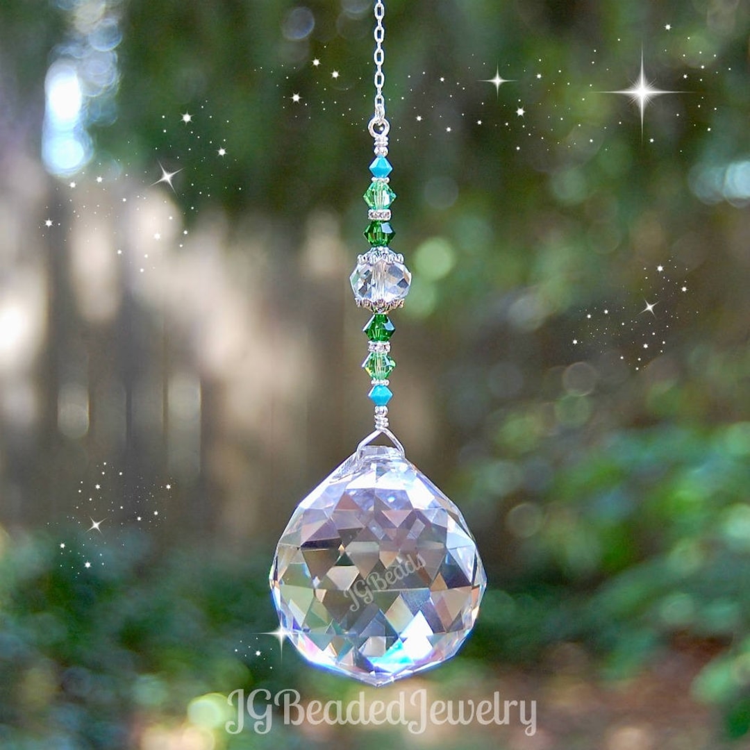 Large Hanging Prism Suncatcher Light Catcher, Green Peridot Turquoise ...