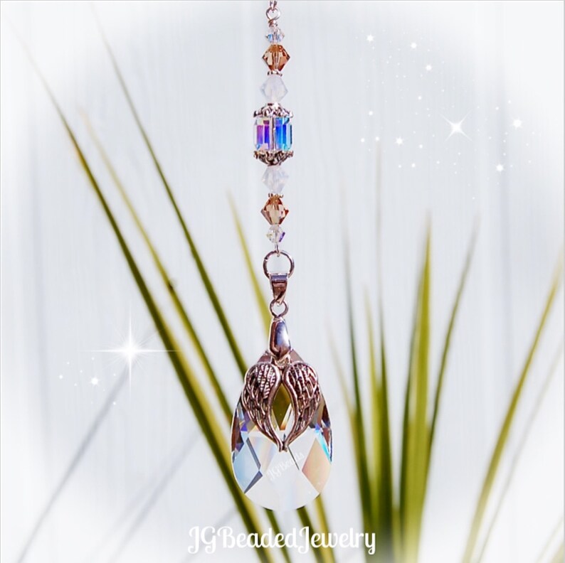 Teardrop Angel Wing Topaz Opal Crystal Suncatcher Rearview - Etsy