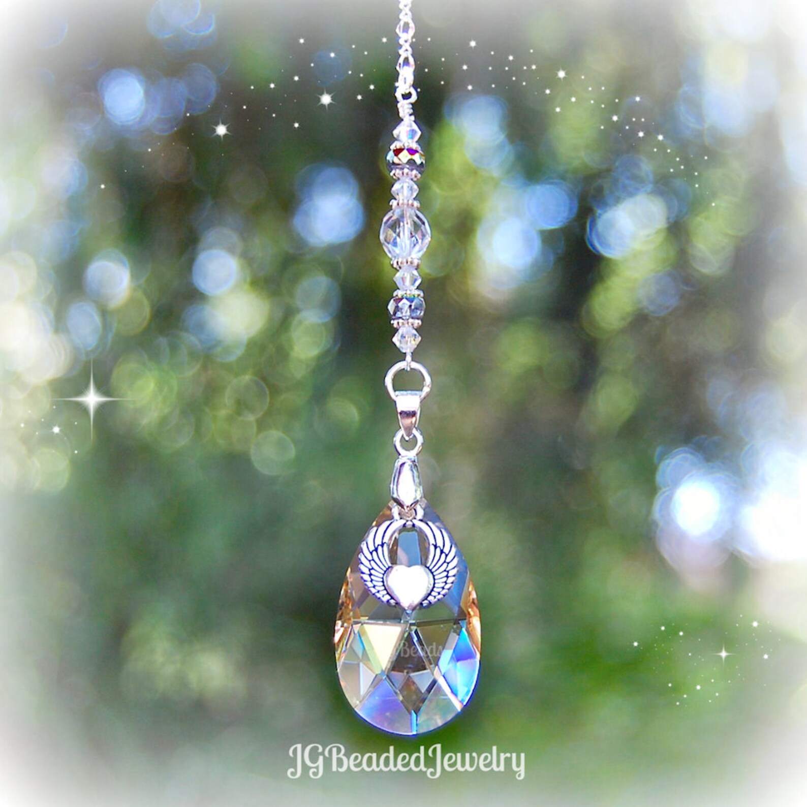 Winged Heart of Gold Prism Crystal Suncatcher, Rearview Mirror Car ...