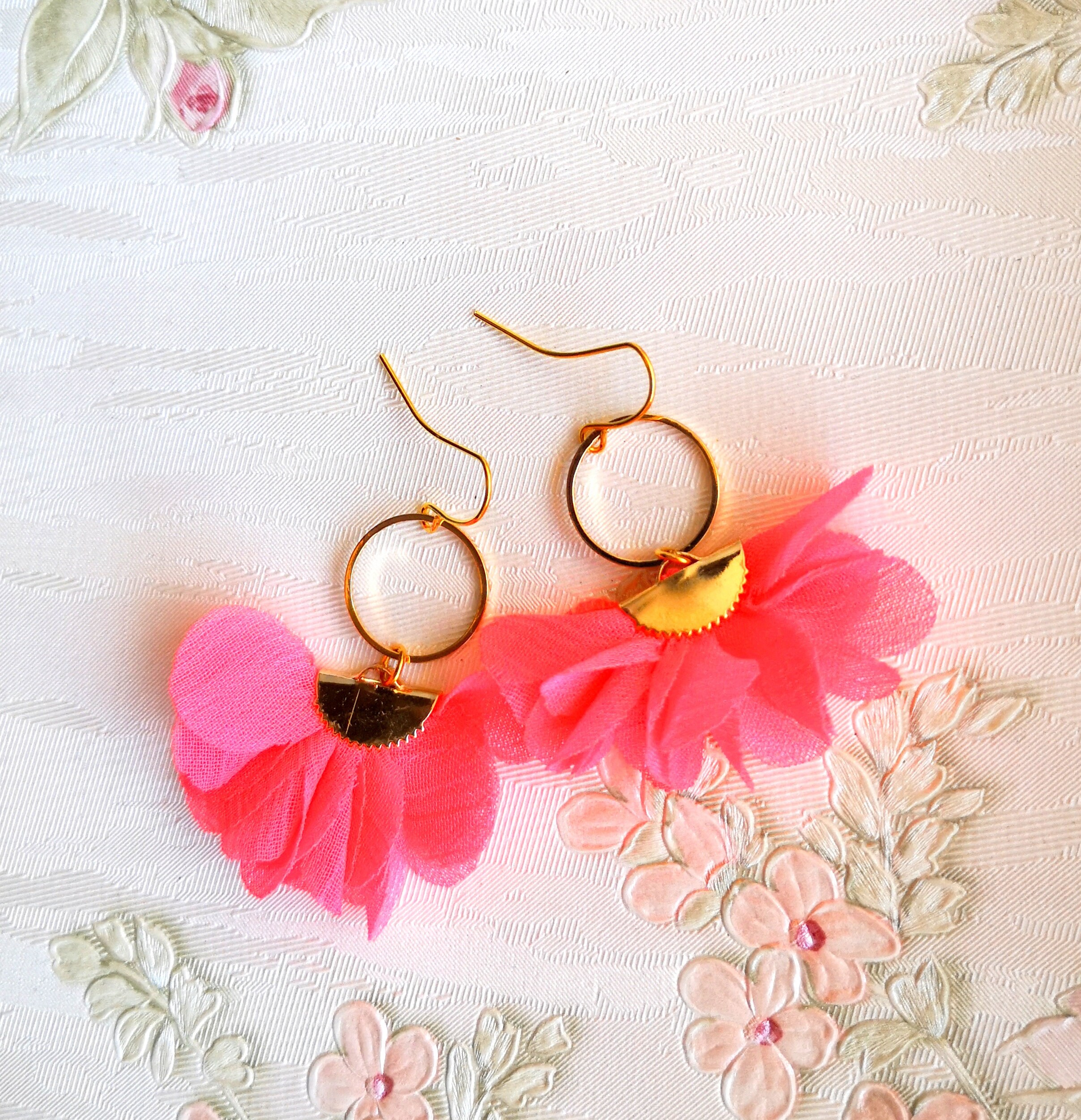 Pink hoop earrings Long pink earrings Pink tassel earrings | Etsy