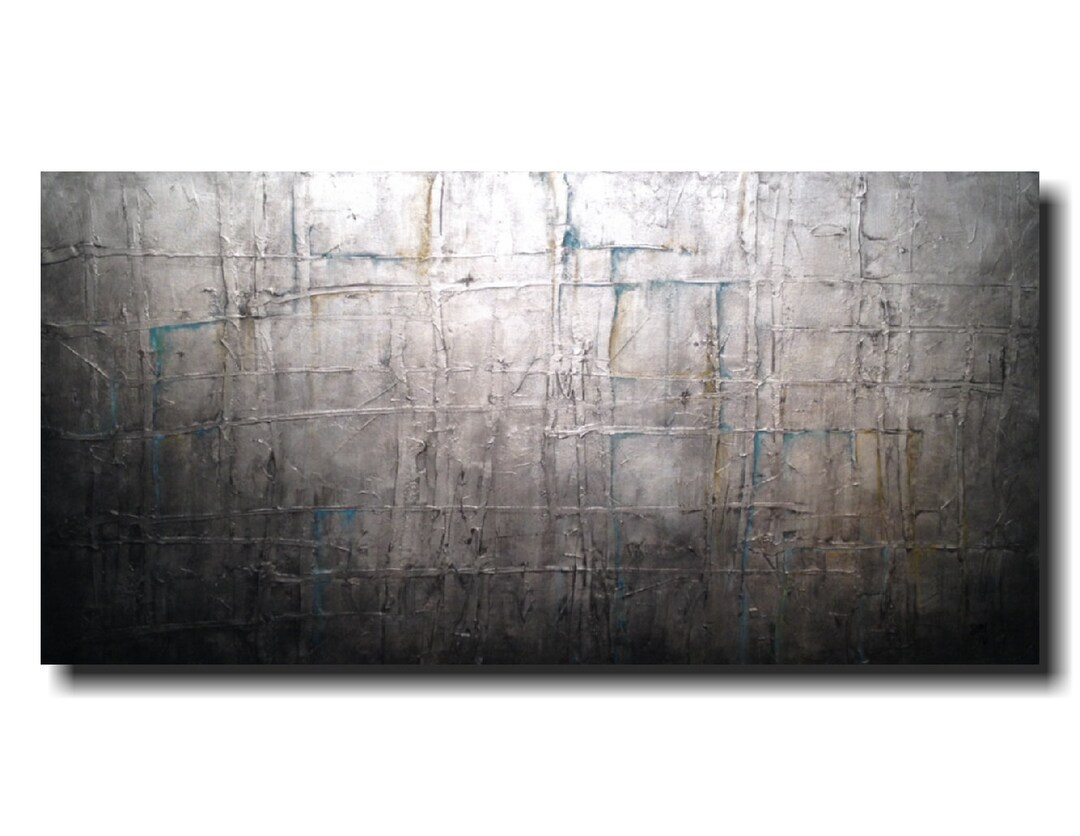 Original Art, Large Abstract Silver Painting, Industrial Decor, by ...