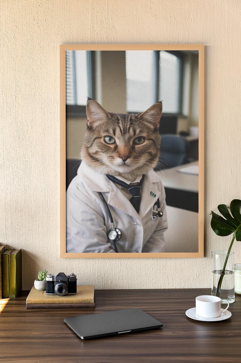 Doctor Cat Digital Art – Funny Realistic Tabby in a Lab Coat, Medical ...