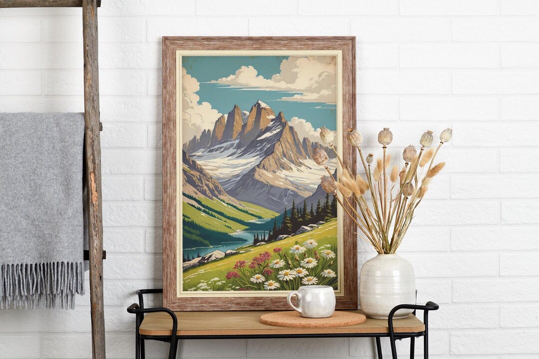 Vintage Mountain Travel Poster – Alpine Lake, Rustic Landscape, Retro ...