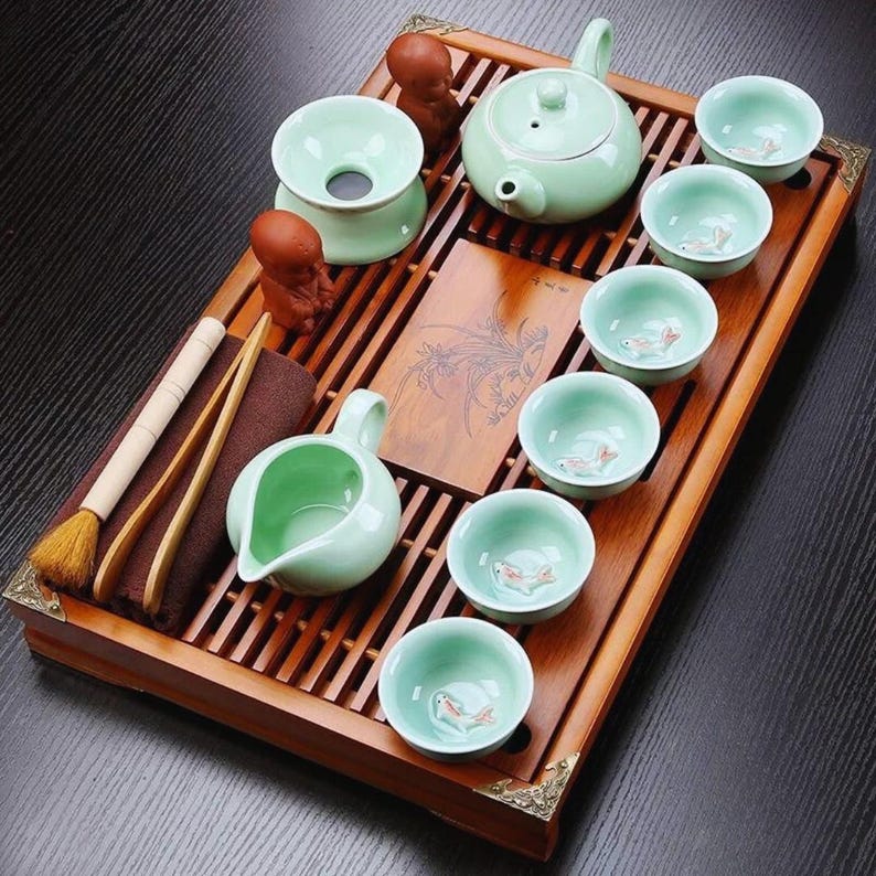 Yixing Tea Set With Solid Wood Tray - Etsy