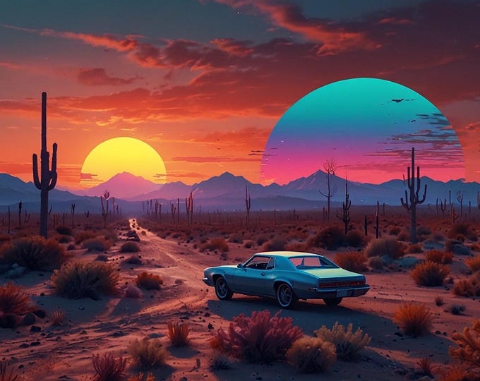 Vaporwave Desert Mirage Print: Retro Cyberpunk Car (digital Download ...