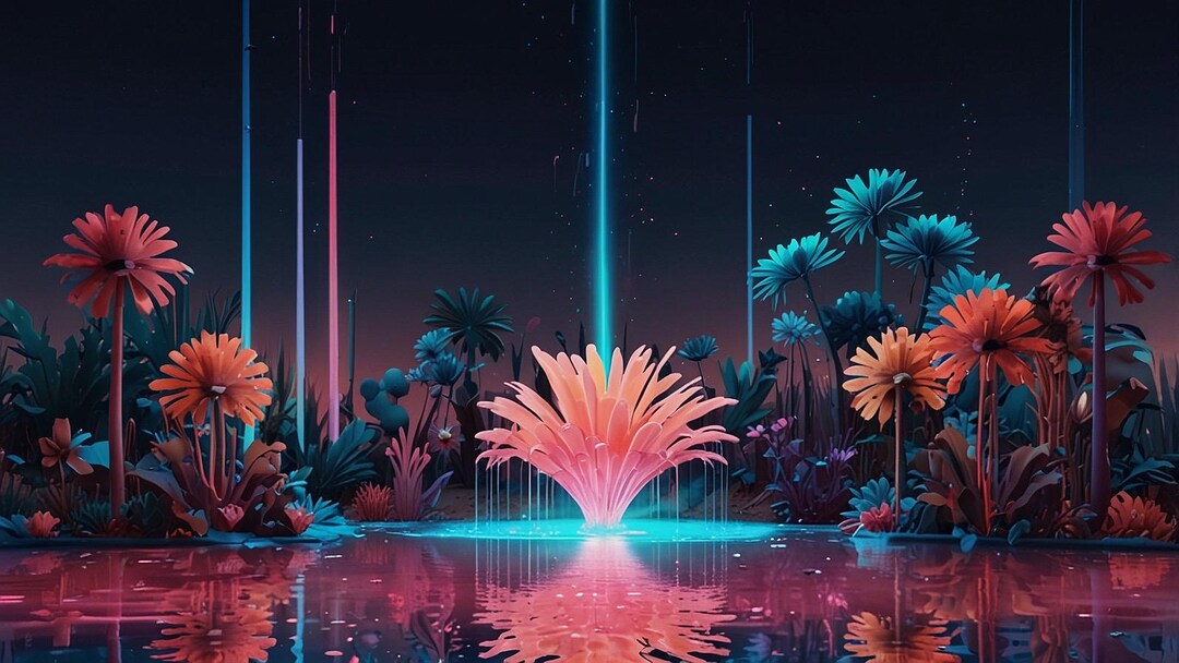 Neon Flower Vaporwave Print: Retro Cyberpunk Digital Art (instant ...
