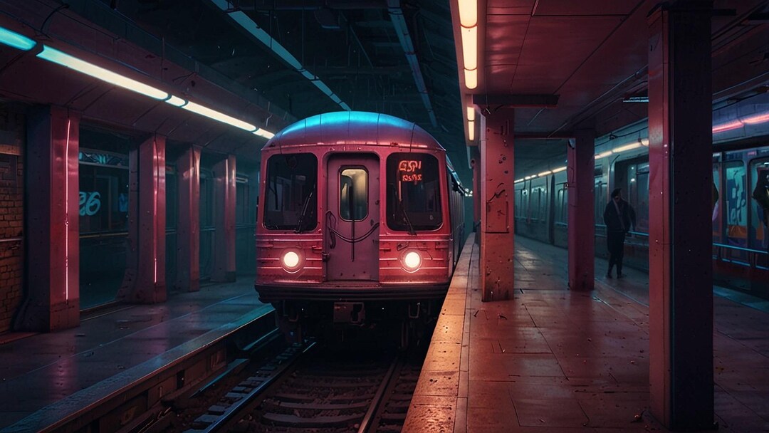 Retro Neon Subway Art Print: Vaporwave Cyberpunk Decor (digital ...