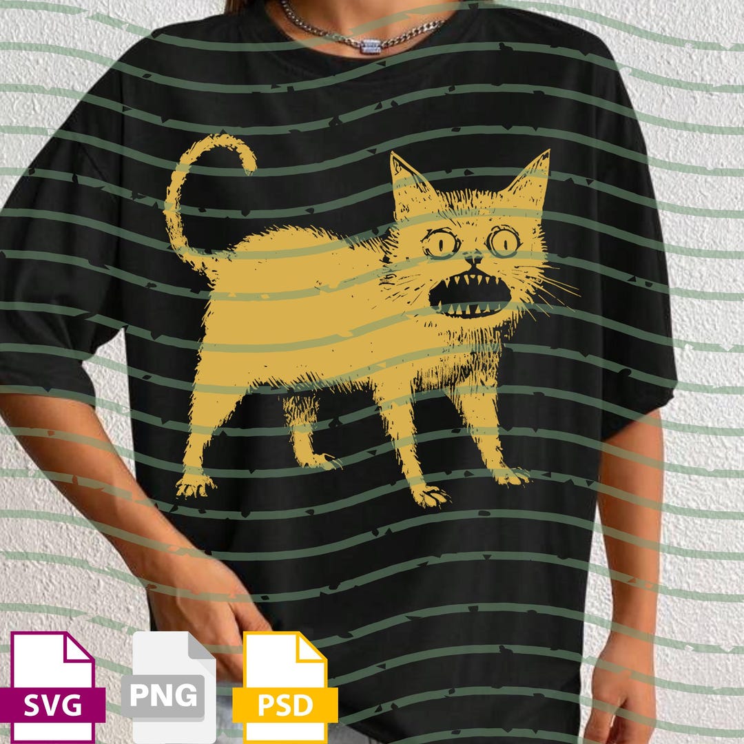 Retro Angry Yellow Cat PNG Svg for Circut, Funny Cat Meme Clipart ...