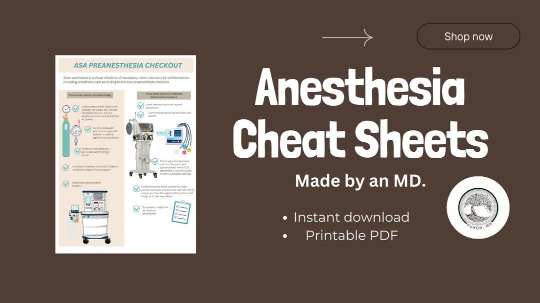 Preanesthesia Checkout - Digital Cheat Sheet | Quick Reference Guide ...