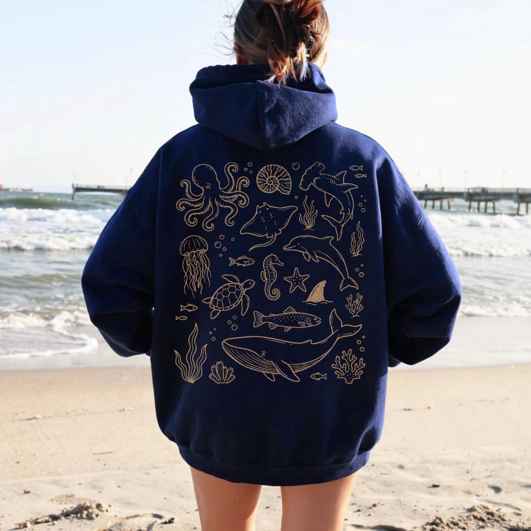 Sea Creatures Hoodie, Marine Life Hoodie, Shark Hoodie, Whale Lover ...