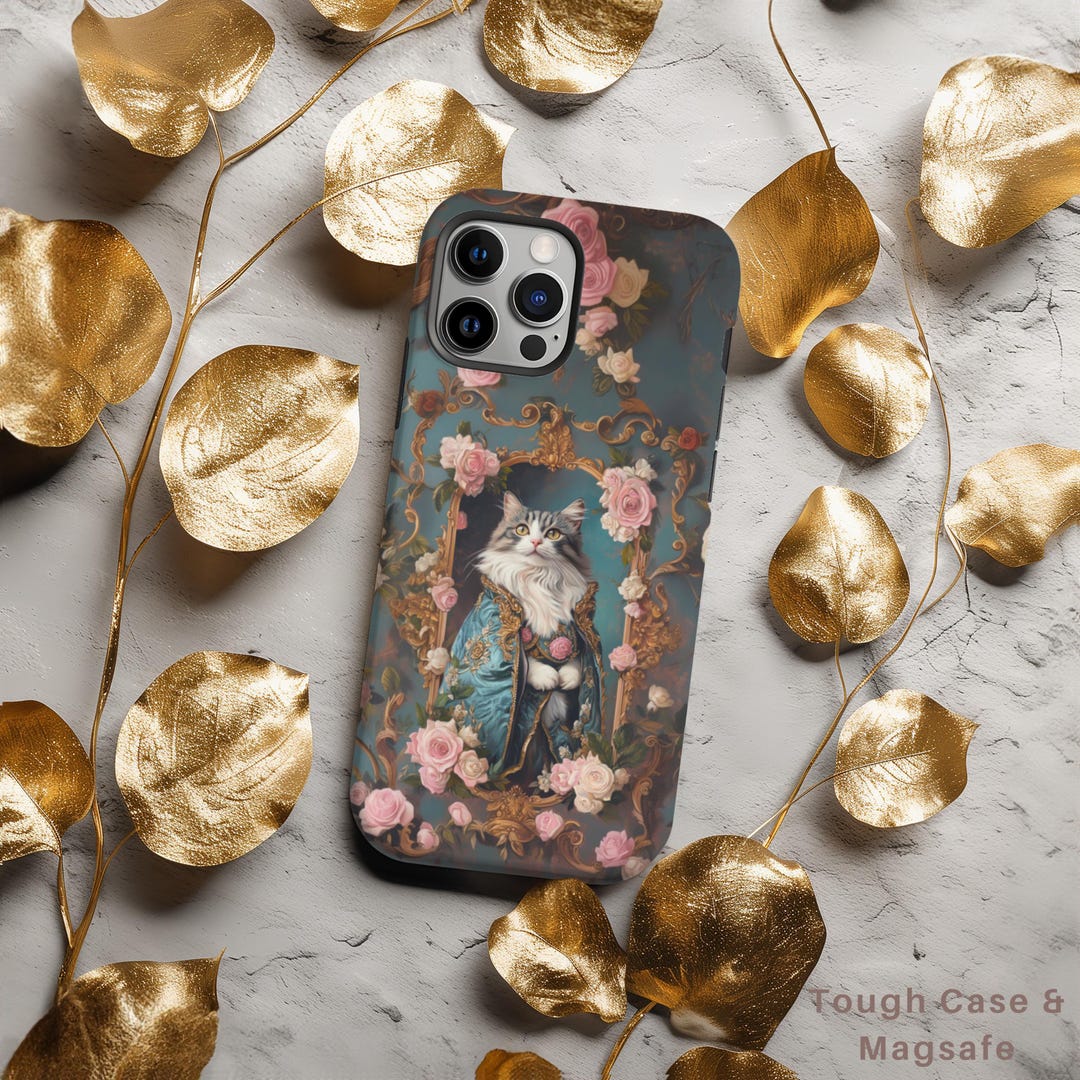 Lord Whiskerton Fluffy Cat Velvet Rococo Floral iPhone Case 16 15 14 13 ...