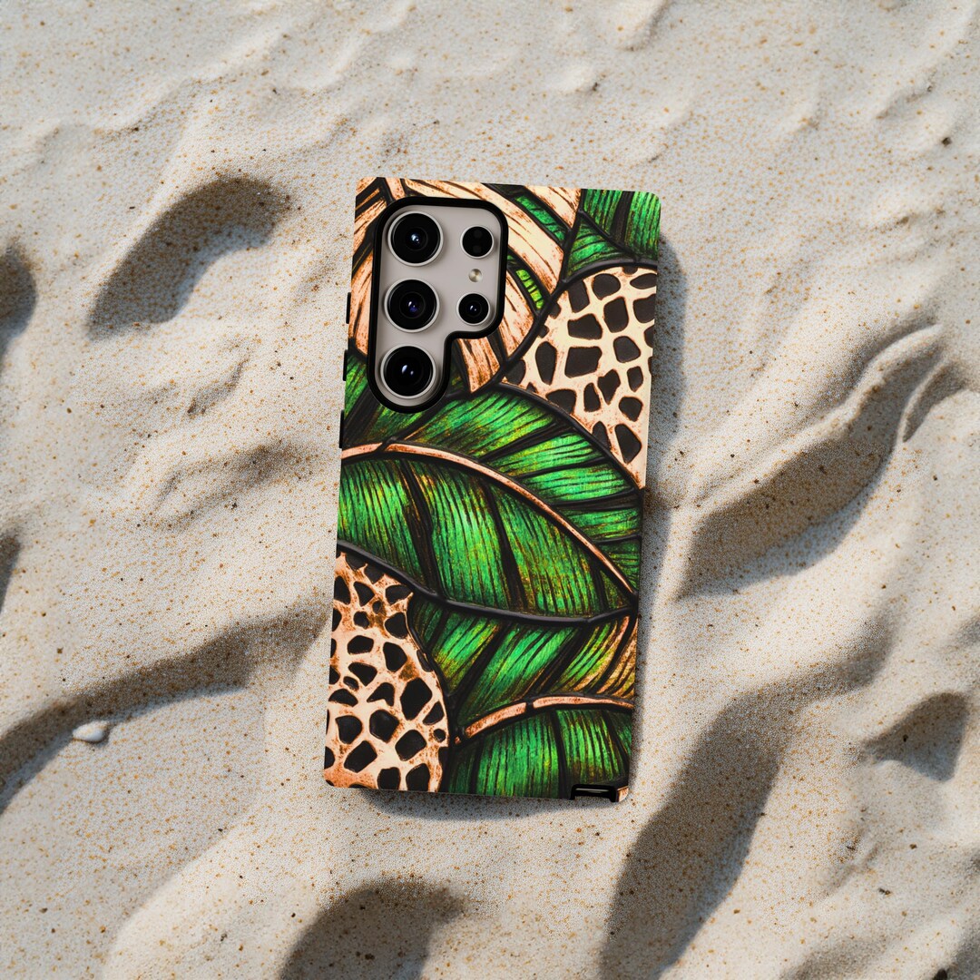 Tropical Safari Jungle Leaves Phone Case, Rose Gold Palm Leaves Leopard ...