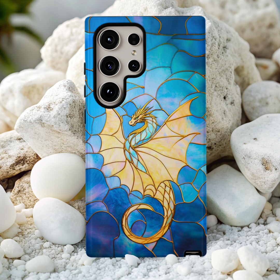 Gold Wing Stained Glass Dragon Phone Case, Majestic Fantasy Art ...