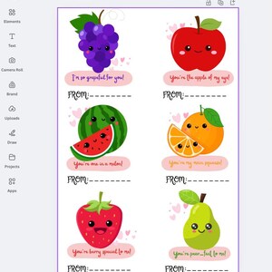 Instant Download, EDITABLE Printable Fruit Themed Kids Valentine’s Day ...