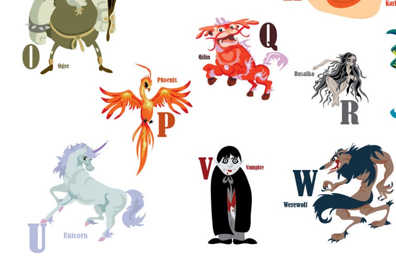 Printable Mythical Creature Alphabet Poster Alphabet | Etsy