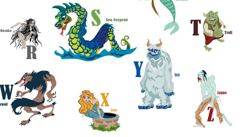 Printable Mythical Creature Alphabet Poster Alphabet | Etsy