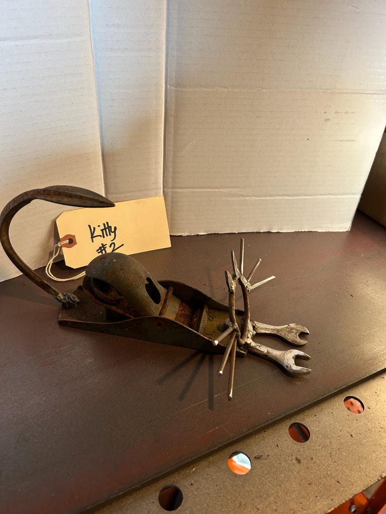 Small Stretching Cat Sculpture #2 Upcycled Metal Tools - Etsy