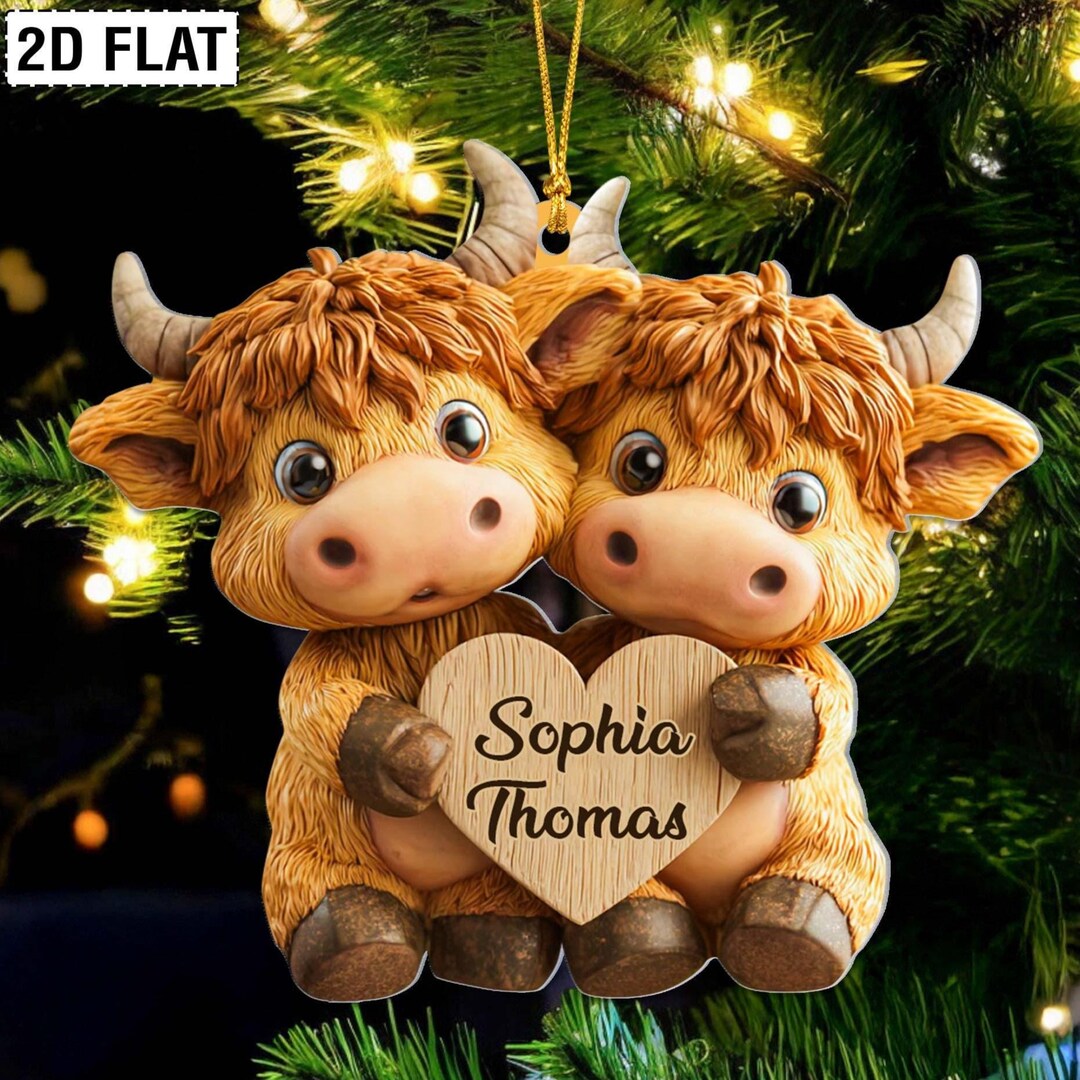 Custom 2D Flat Highland Cow Couple Acrylic Ornament – 2D Flat Cow ...