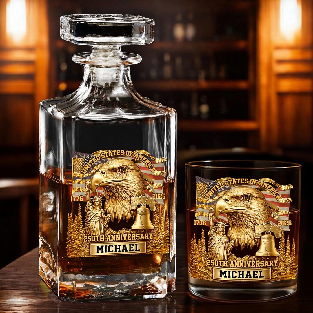 1776–2026 USA 250th Anniversary Whiskey Glass Set, American Eagle ...