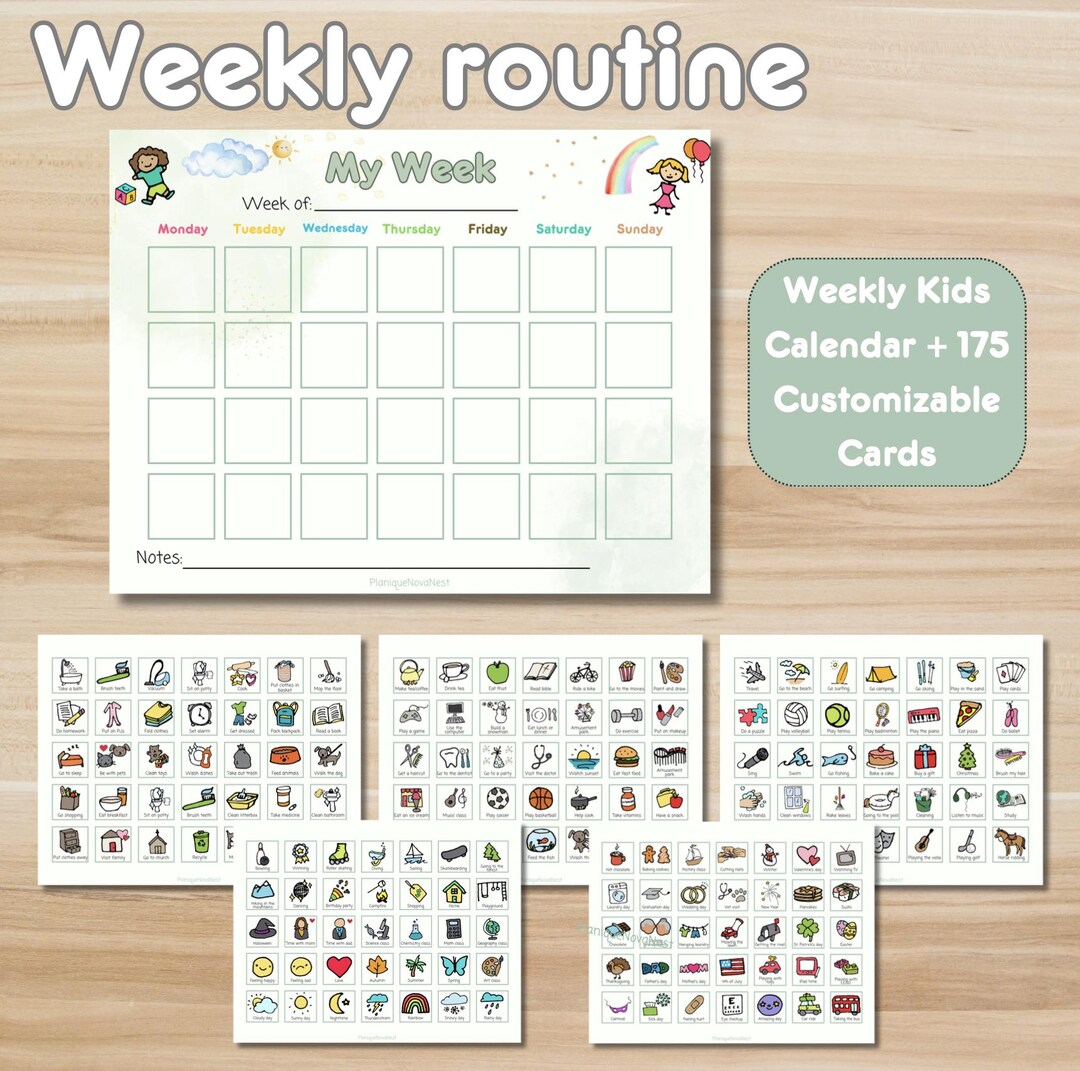 Weekly Kids Calendar, Visual Schedule for Printing, Weekly Routine ...