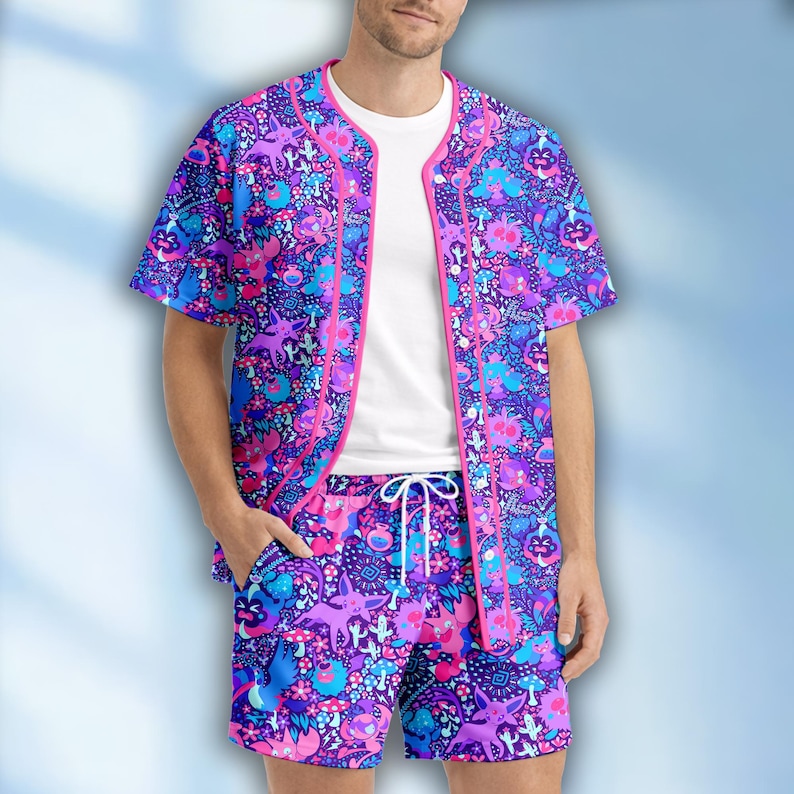 Espeon Cosmog Baseball Jersey Cosmic Pattern Button up Shirt Magical ...