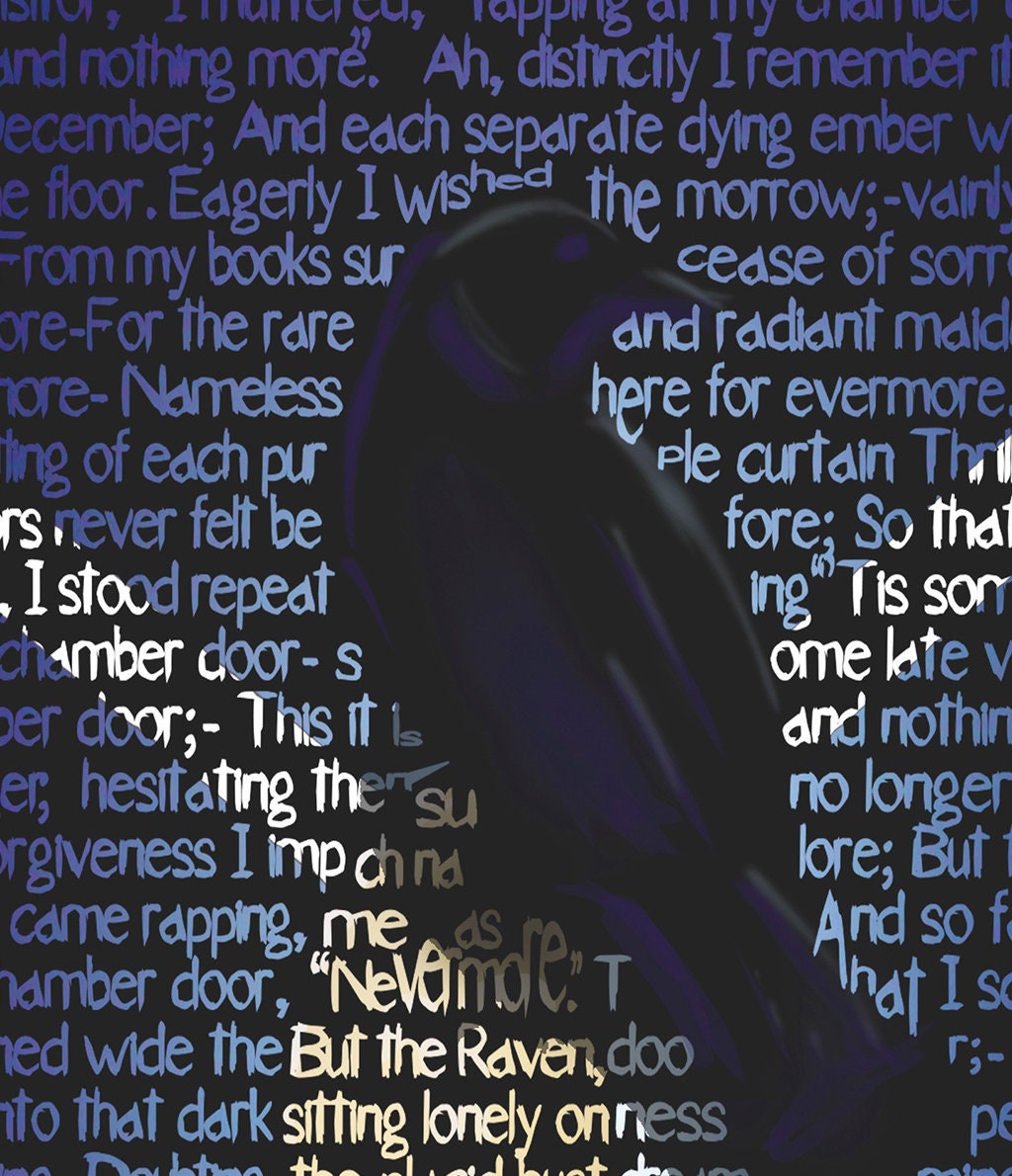 The Raven Word Art Edgar Allen Poe Poem Typography Poster Unframed - Etsy