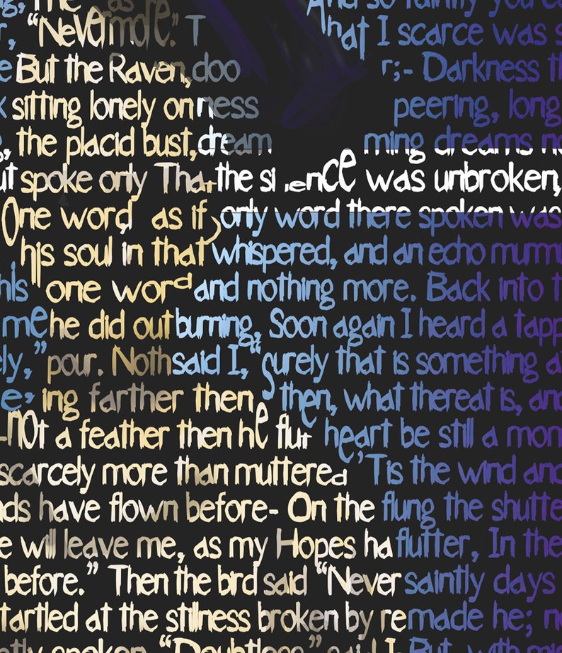 The Raven Word Art Edgar Allen Poe Poem Typography Poster Unframed - Etsy