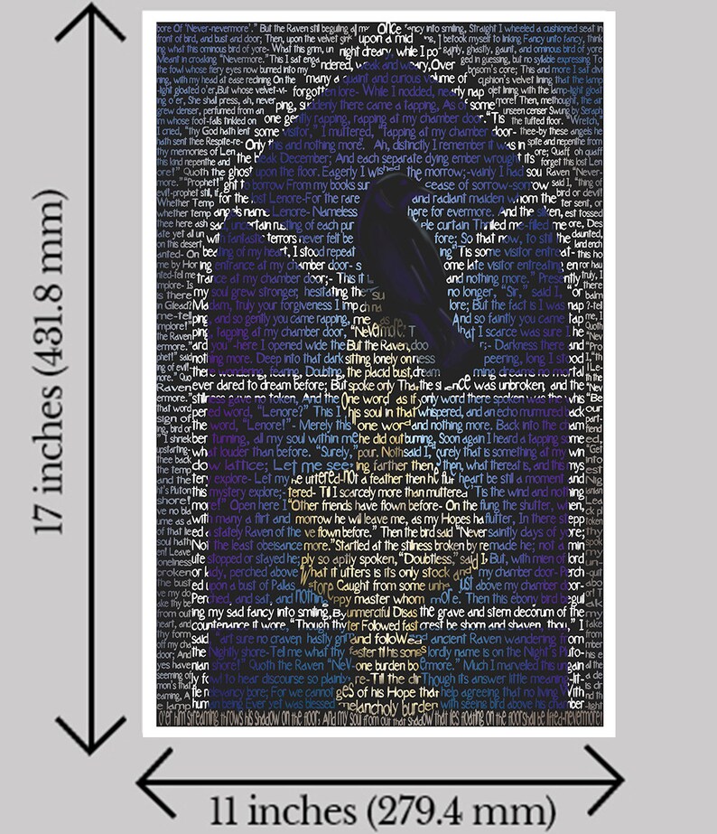 The Raven Word Art Edgar Allen Poe Poem Typography Poster | Etsy