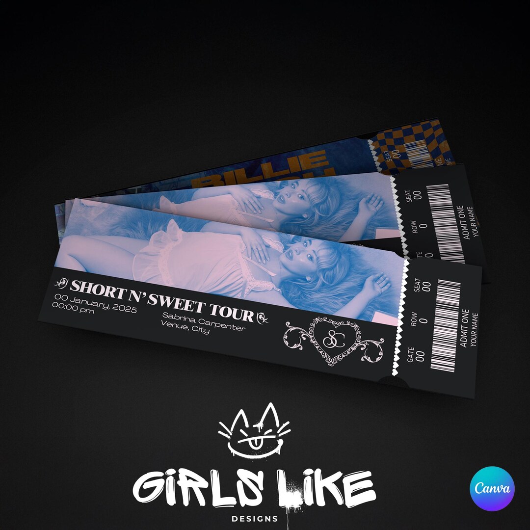 Personalised Editable Sabrina Carpenter Short N' Sweet 2025 Tour Template, Concert Ticket ...