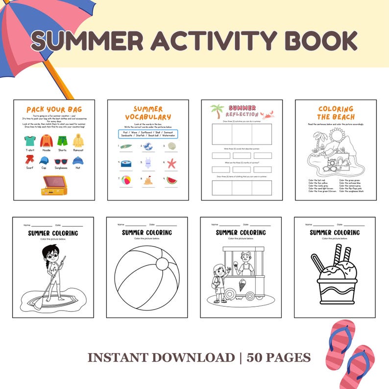 Printable Summer Activity Book for Kids | Educational Worksheets ...