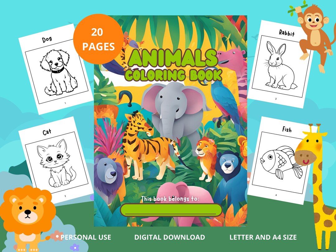 Printable Animals Coloring Book for Kids | 20-page Digital Download ...