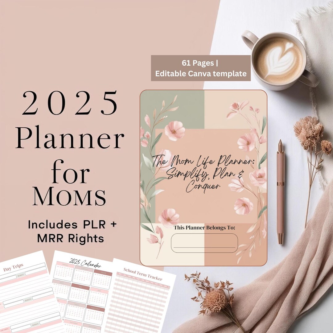 2025 Mom Digital Planner Printable | 61-page PLR MRR PDF | Mom Life ...