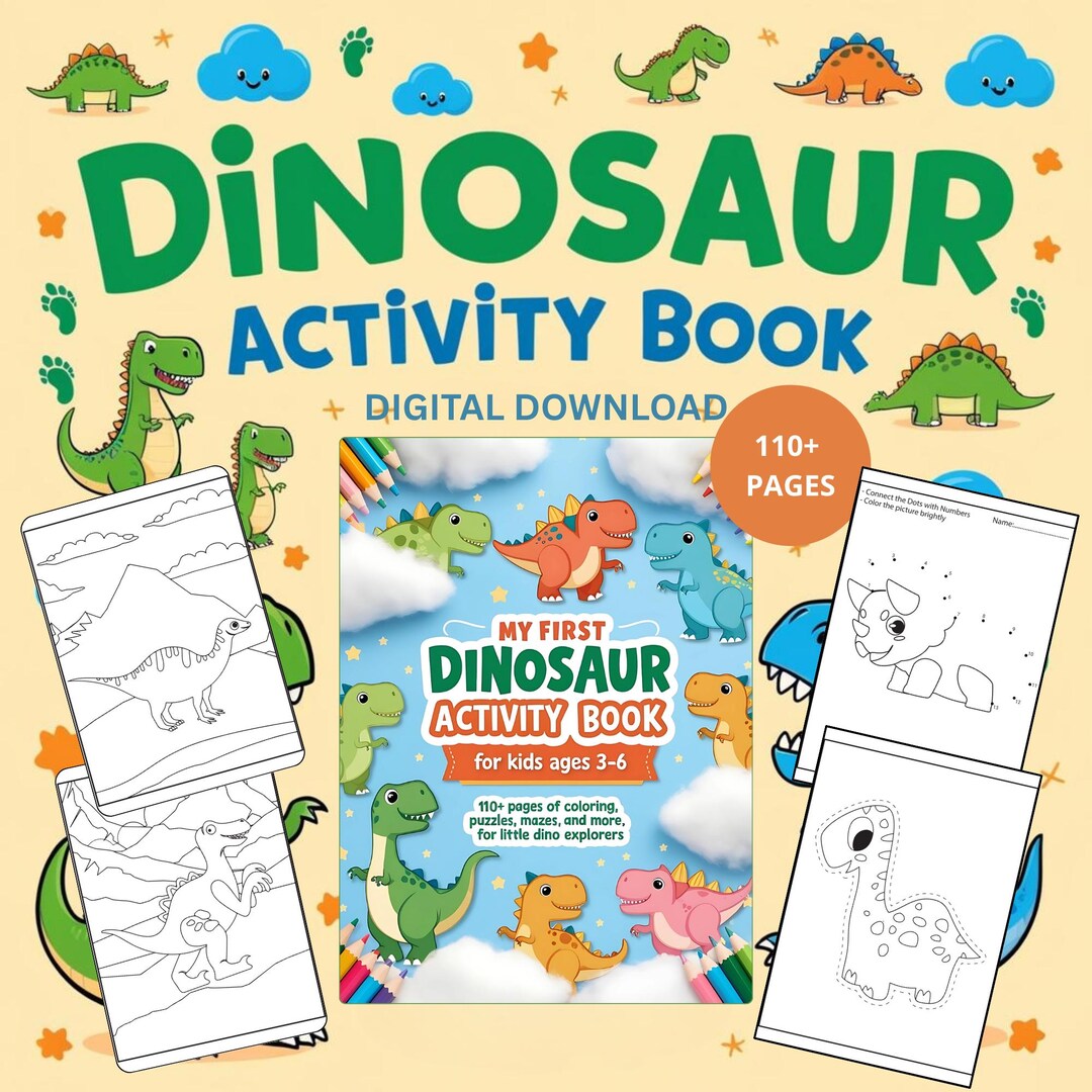 Dinosaur Kids Activity Book for Preschool and Kindergarten | Printable ...