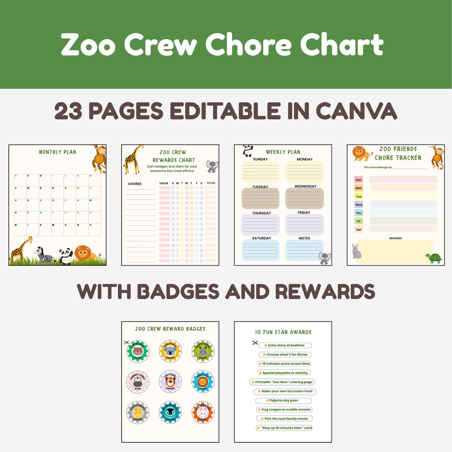 Editable Zoo Animal Chore Chart Pdf – kids Behavior & Daily Routine ...